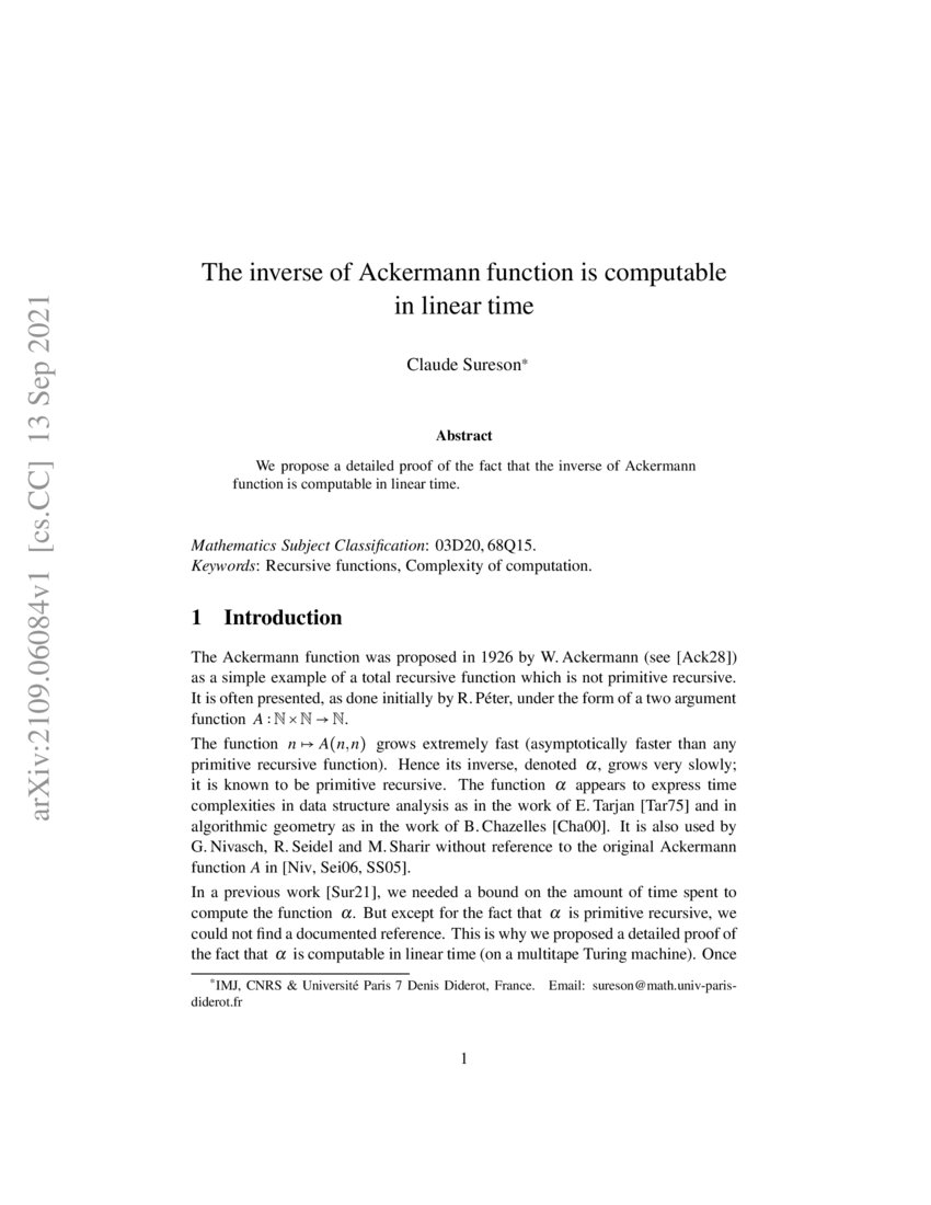 The inverse of Ackermann function is computable in linear time | DeepAI