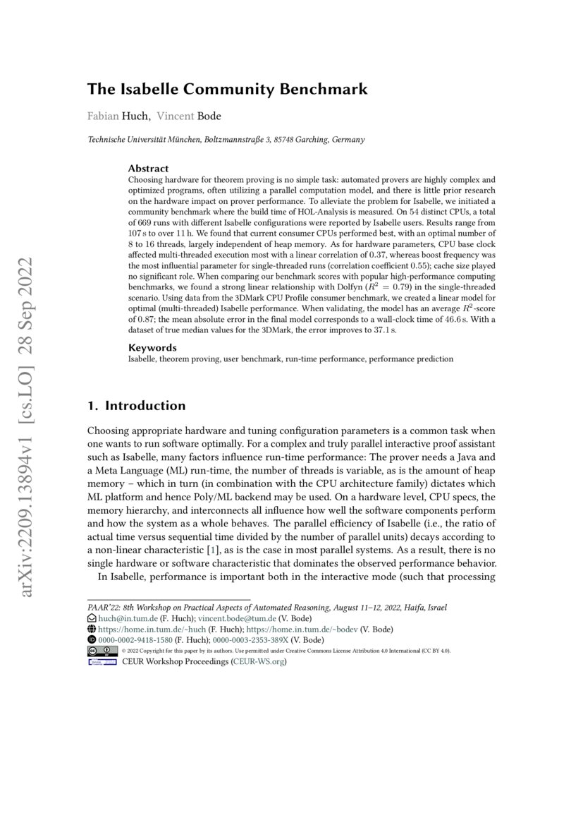 The Isabelle Community Benchmark | DeepAI