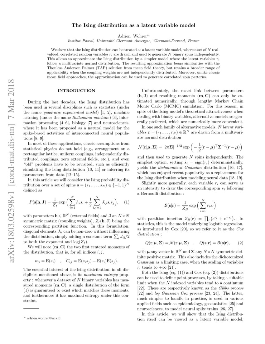 The Ising distribution as a latent variable model | DeepAI