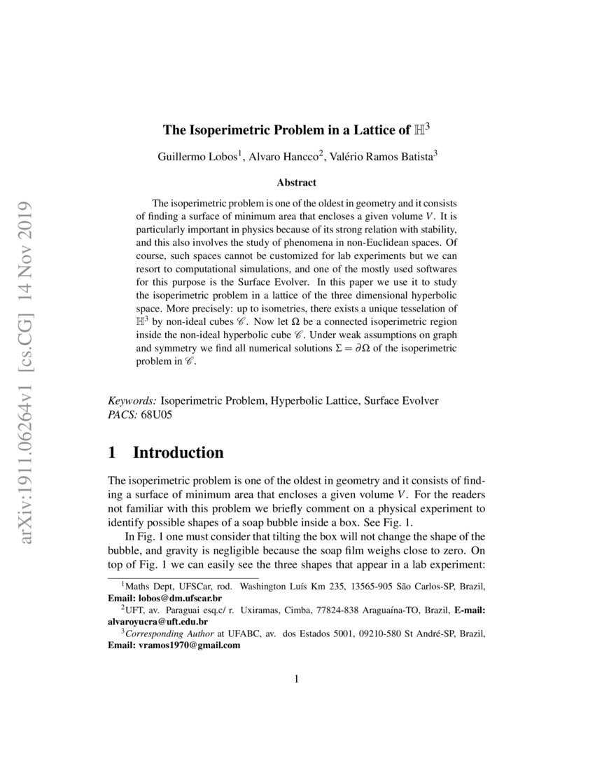 The Isoperimetric Problem in a Lattice of H^3 | DeepAI