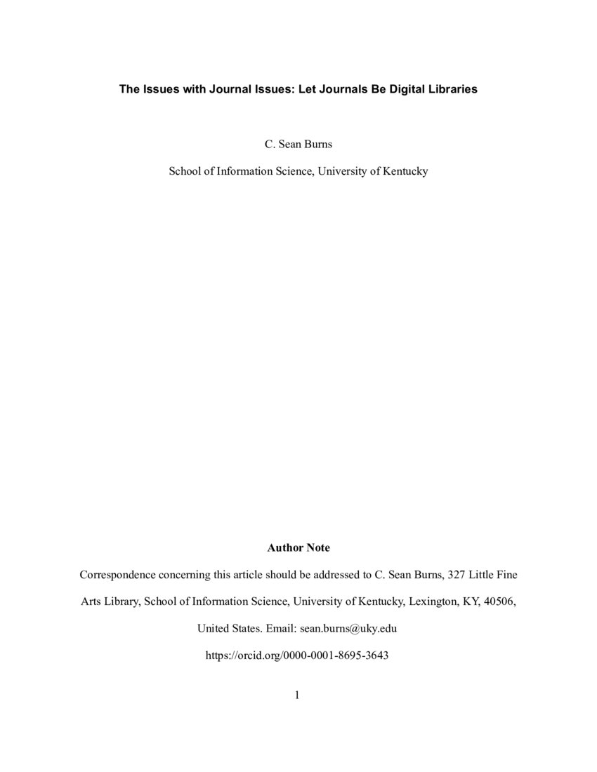 The Issues with Journal Issues: Let Journals Be Digital Libraries | DeepAI