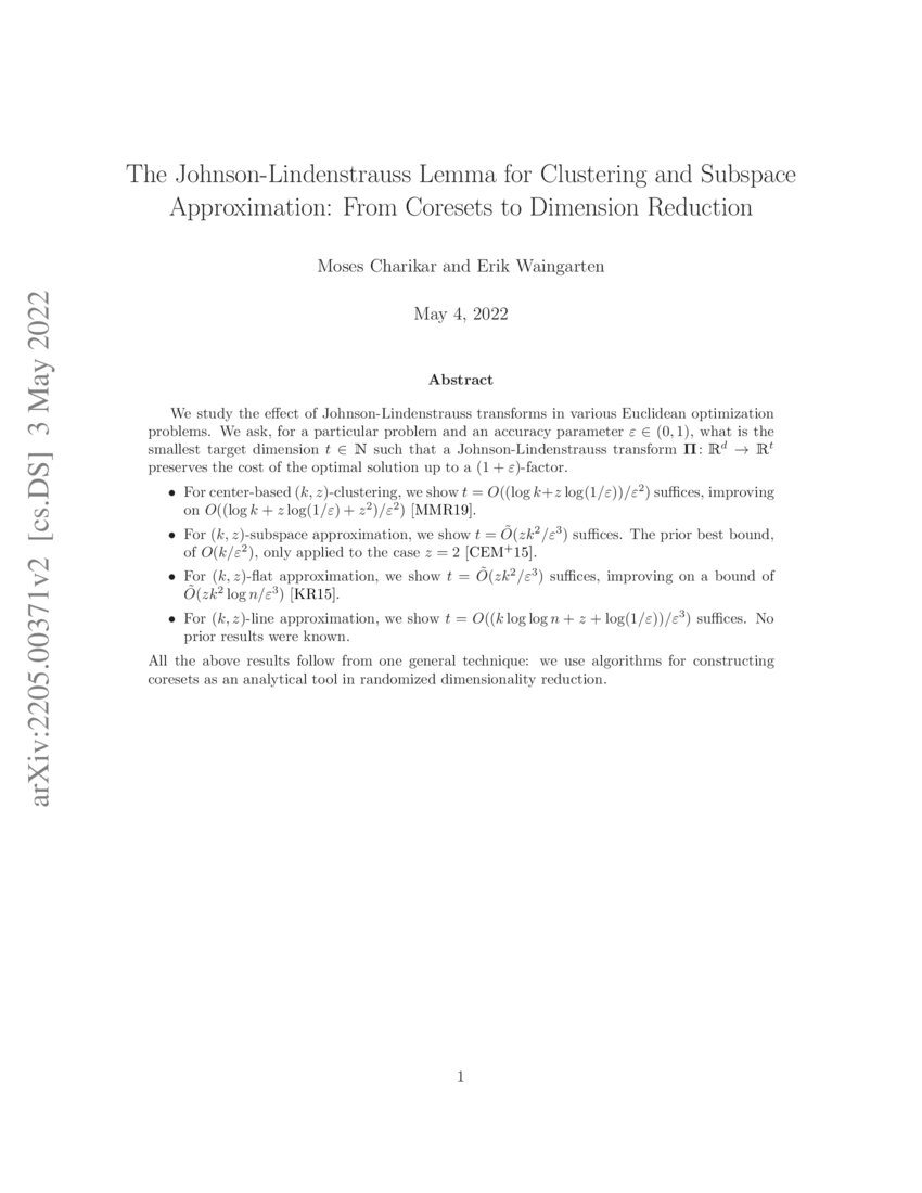 The Johnson-Lindenstrauss Lemma for Clustering and Subspace Approximation: From Coresets to ...