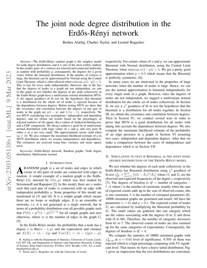 The joint node degree distribution in the Erdős-Rényi network | DeepAI