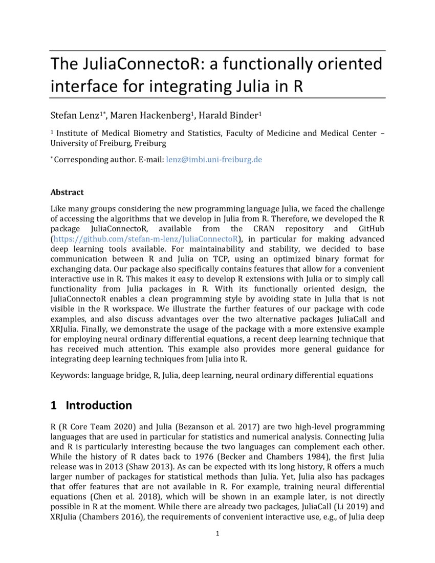 The JuliaConnectoR: a functionally oriented interface for integrating ...
