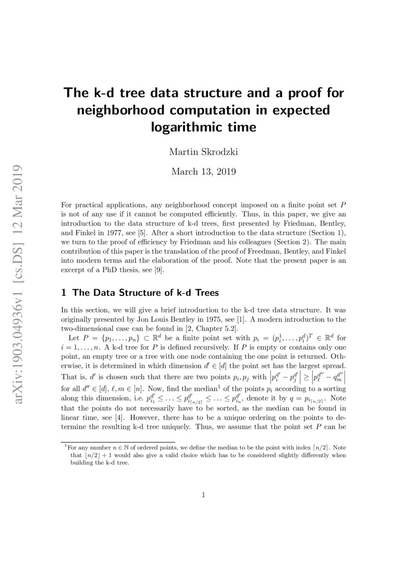 The K D Tree Data Structure And A Proof For Neighborhood Computation In