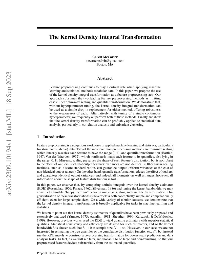 The Kernel Density Integral Transformation Deepai