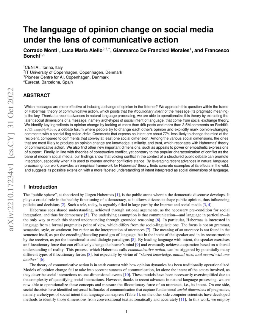 The language of opinion change on social media under the lens of ...