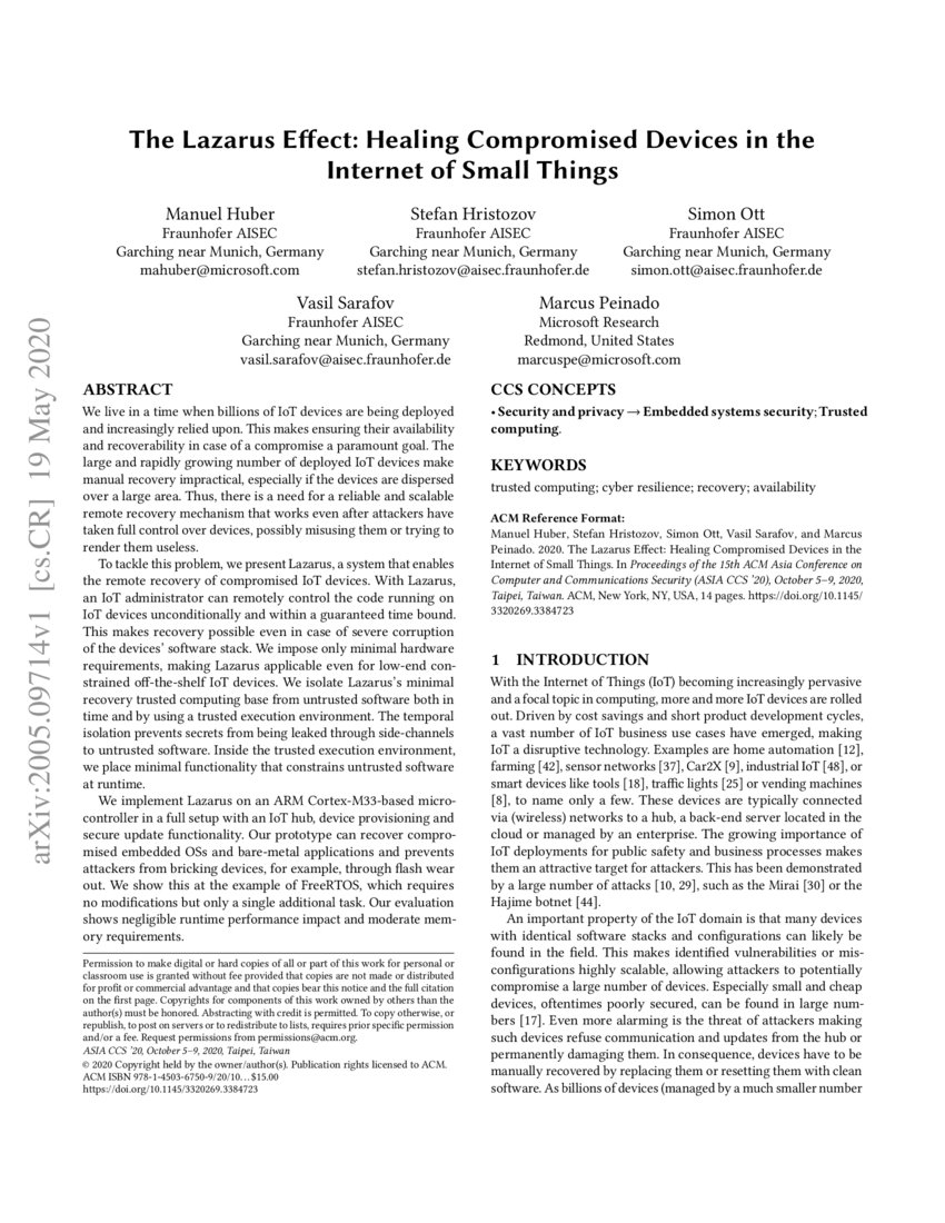 The Lazarus Effect: Healing Compromised Devices in the Internet of ...