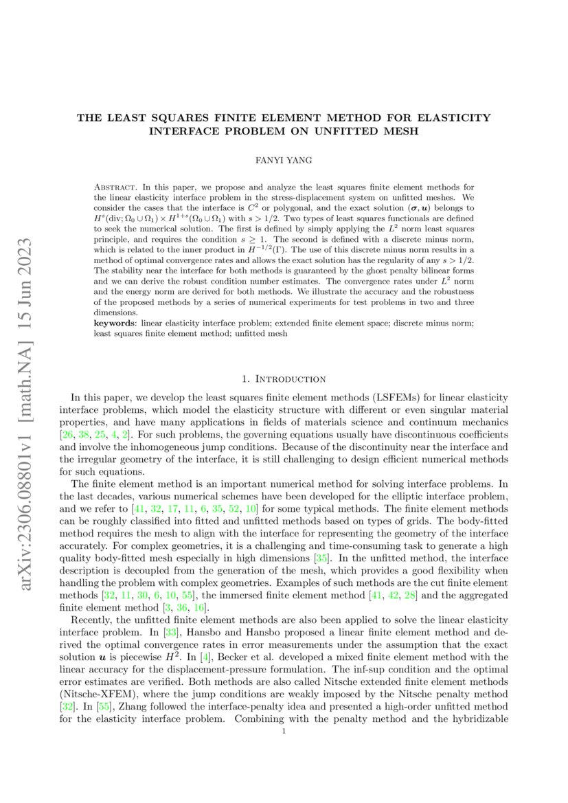 The Least Squares Finite Element Method For Elasticity Interface Problem On Unfitted Mesh Deepai