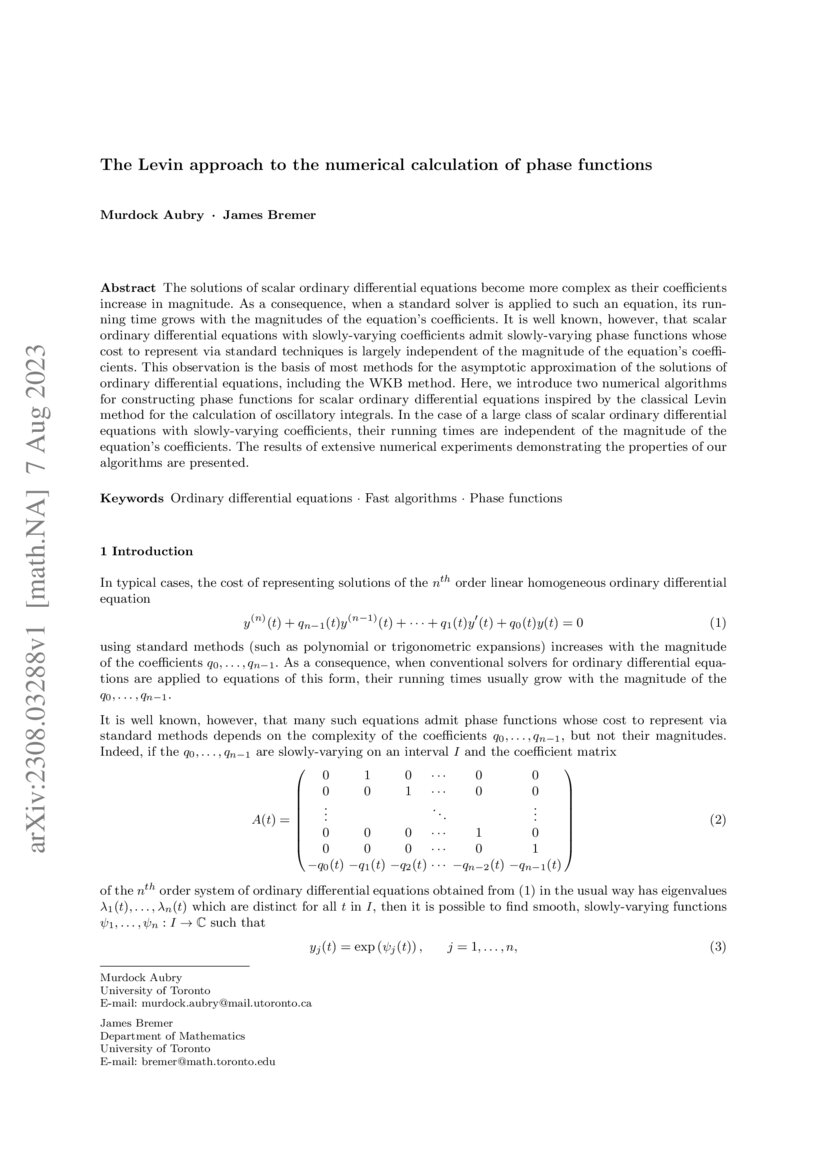 The Levin approach to the numerical calculation of phase functions | DeepAI