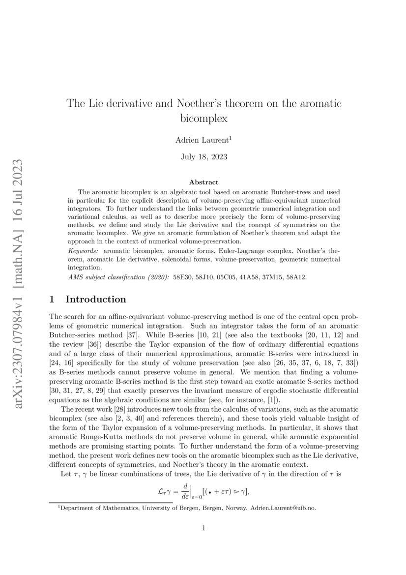 The Lie derivative and Noether's theorem on the aromatic bicomplex | DeepAI
