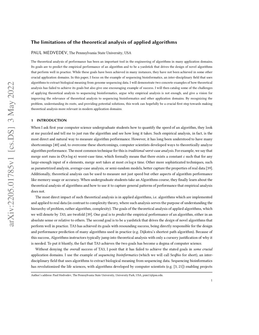 The Limitations Of The Theoretical Analysis Of Applied Algorithms Deepai