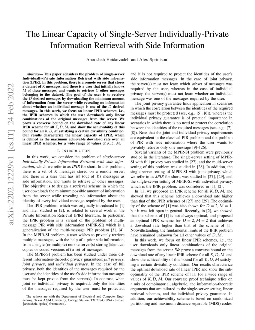 The Linear Capacity Of Single Server Individually Private Information Retrieval With Side