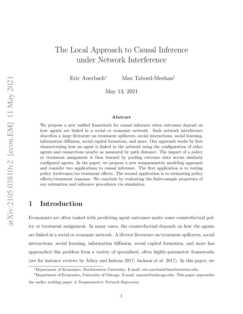 The Local Approach to Causal Inference under Network Interference | DeepAI