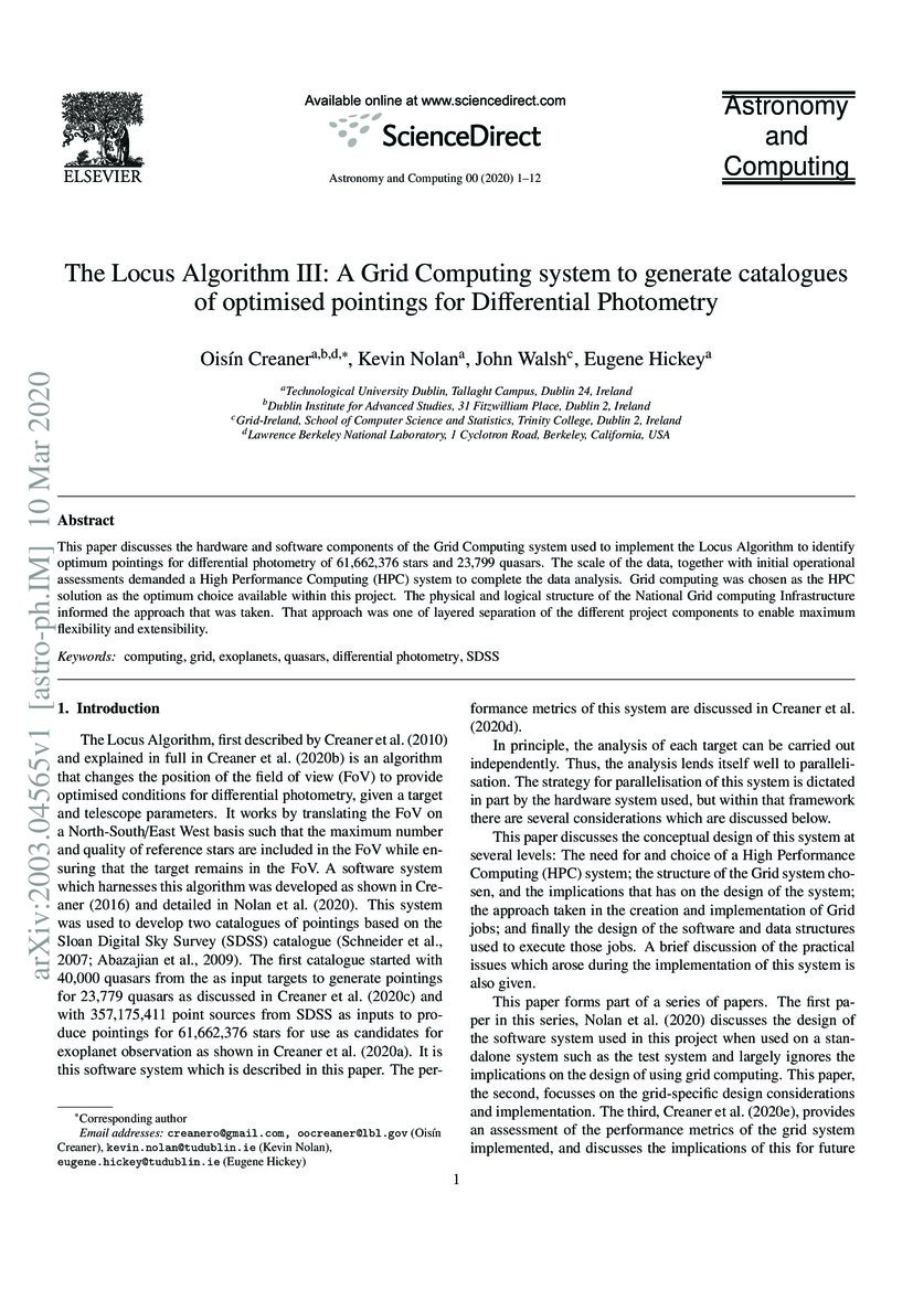 The Locus Algorithm III: A Grid Computing system to generate catalogues ...