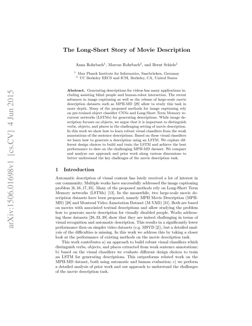 The Long-Short Story of Movie Description | DeepAI