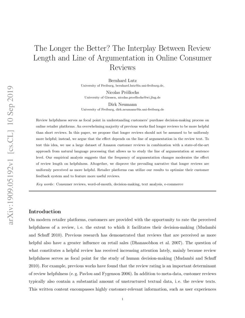 The Longer the Better? The Interplay Between Review Length and Line of ...