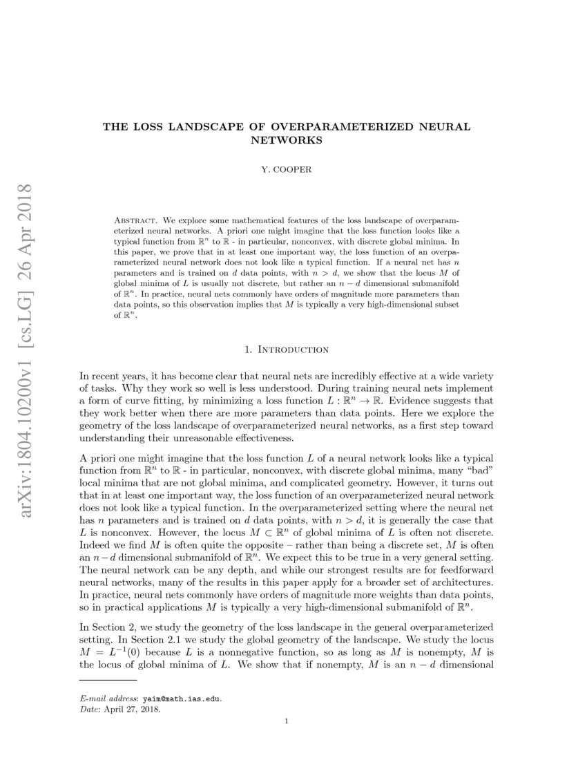 The loss landscape of overparameterized neural networks | DeepAI