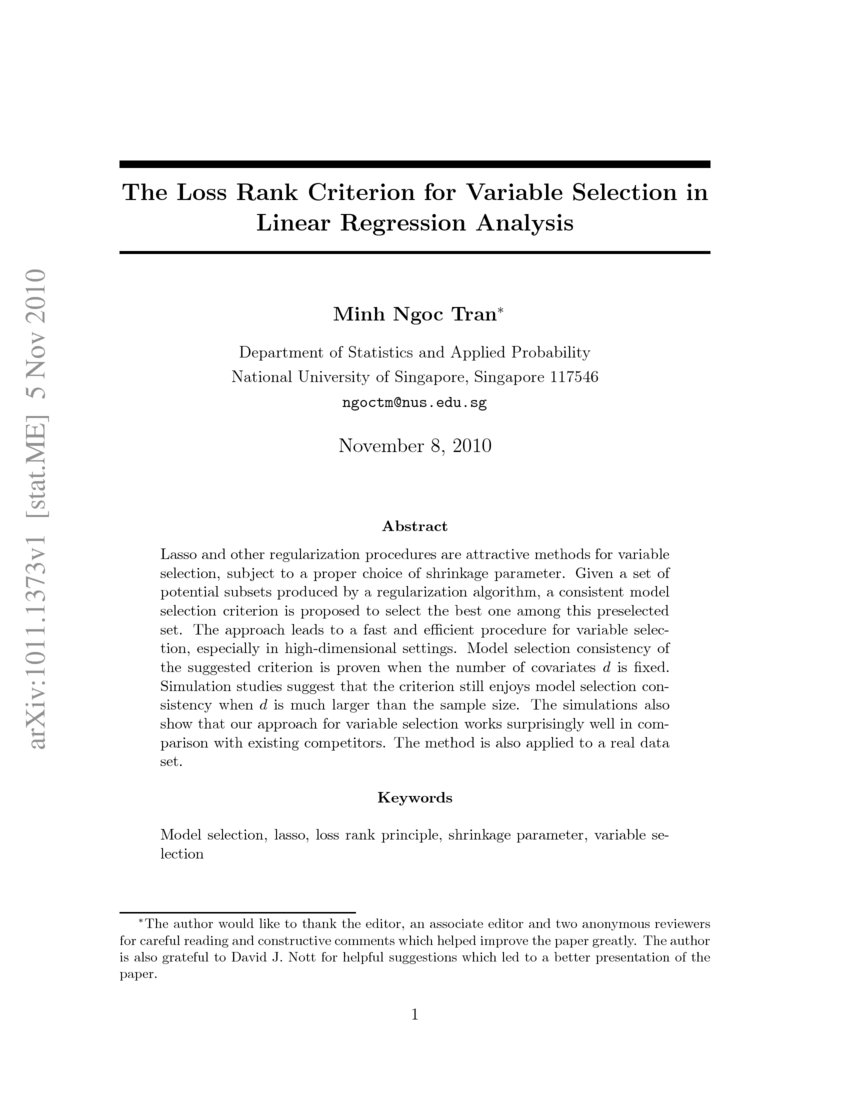 The Loss Rank Criterion for Variable Selection in Linear Regression Analysis | DeepAI