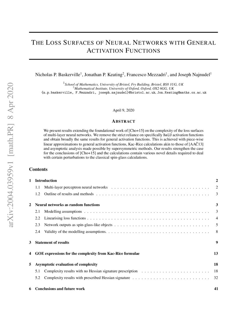 The Loss Surfaces of Neural Networks with General Activation Functions | DeepAI