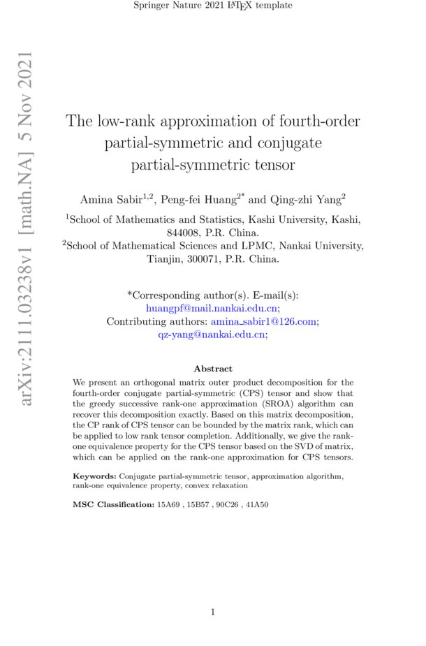 The Low Rank Approximation Of Fourth Order Partial Symmetric And Conjugate Partial Symmetric 