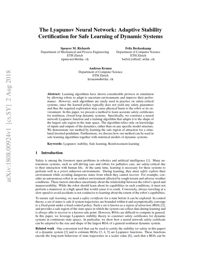 The Lyapunov Neural Network: Adaptive Stability Certification for Safe Learning of Dynamic ...