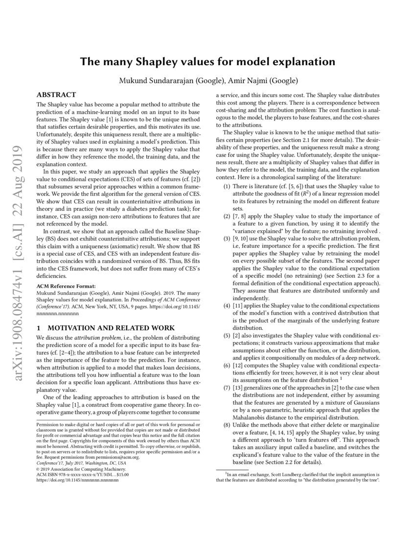 The many Shapley values for model explanation | DeepAI
