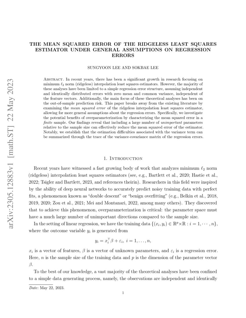 the-mean-squared-error-of-the-ridgeless-least-squares-estimator-under