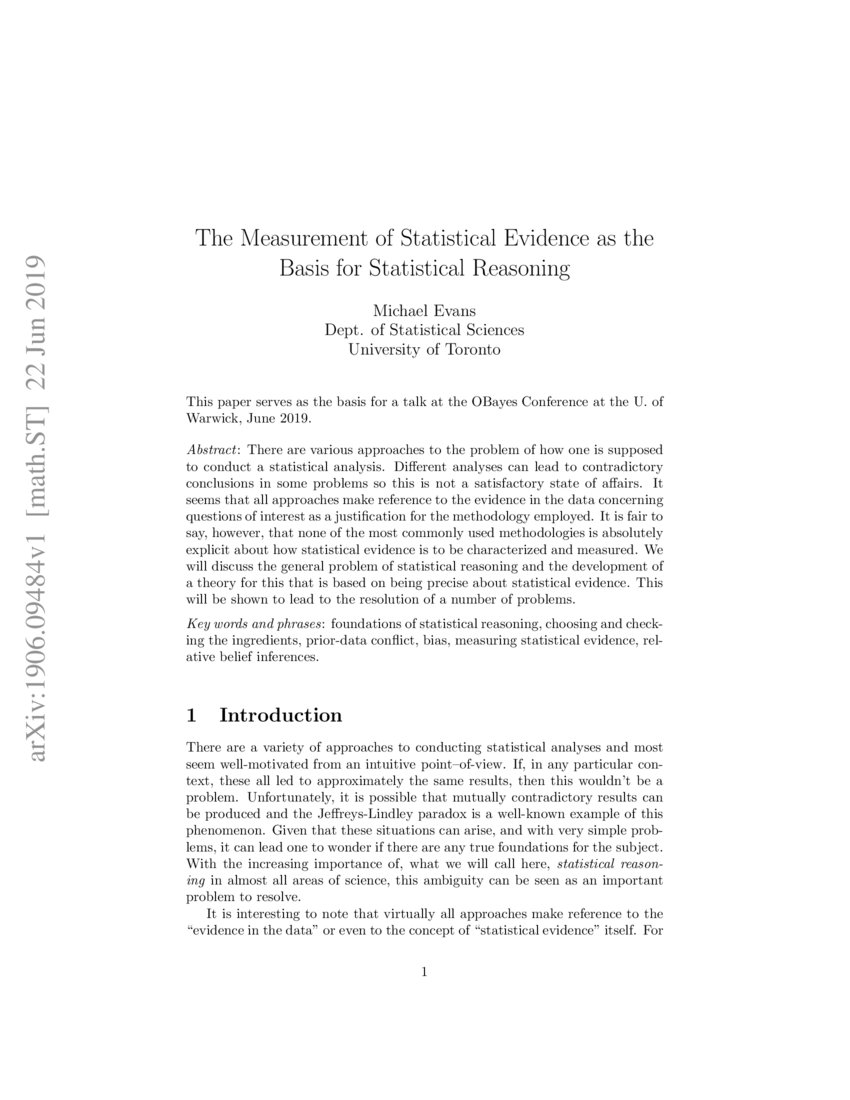 The Measurement of Statistical Evidence as the Basis for Statistical ...