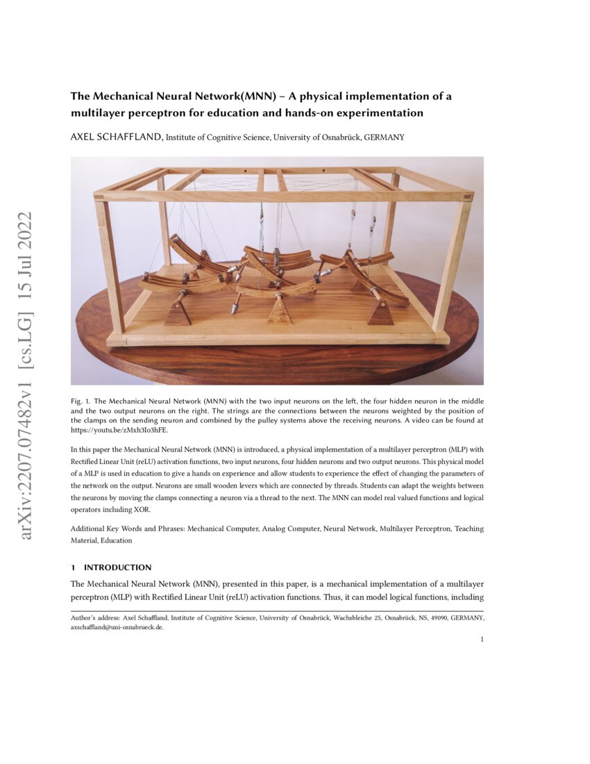 The Mechanical Neural Network(MNN) – A physical implementation of a ...