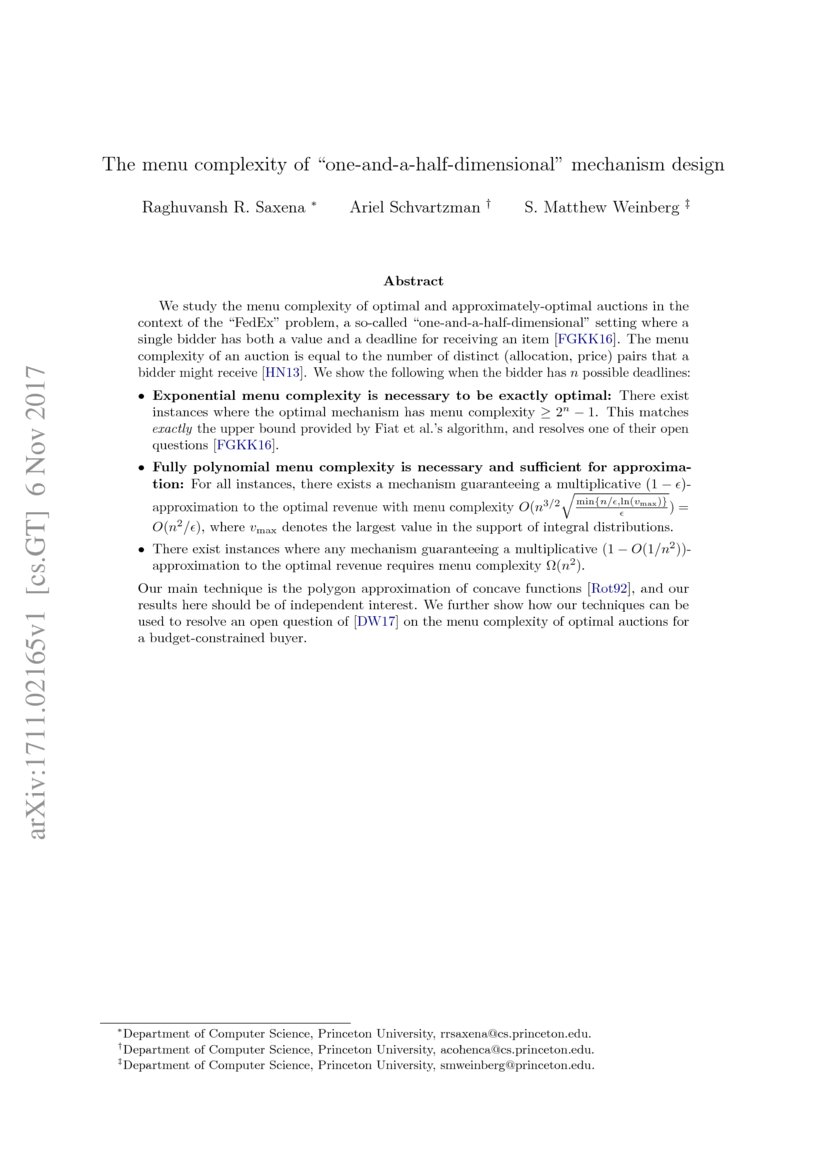 The menu complexity of "one-and-a-half-dimensional" mechanism design ...