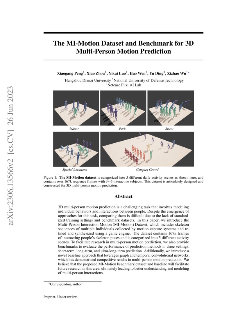 The MI-Motion Dataset and Benchmark for 3D Multi-Person Motion Prediction | DeepAI