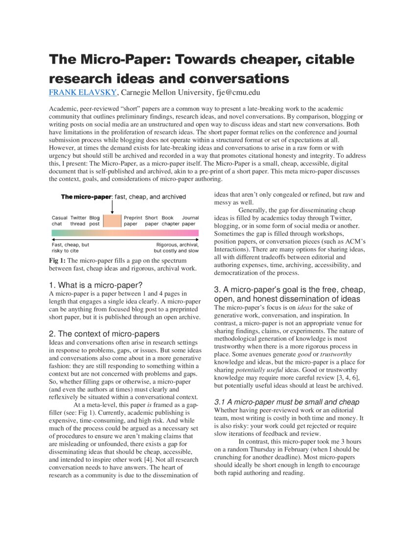 The Micro-Paper: Towards cheaper, citable research ideas and ...