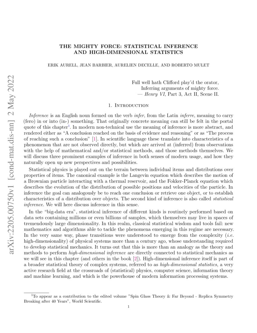 The mighty force: statistical inference and high-dimensional statistics | DeepAI