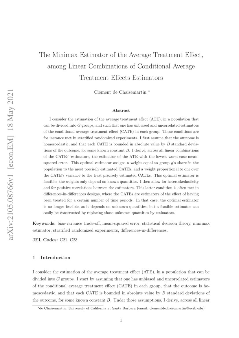 The Minimax Estimator Of The Average Treatment Effect Among Linear