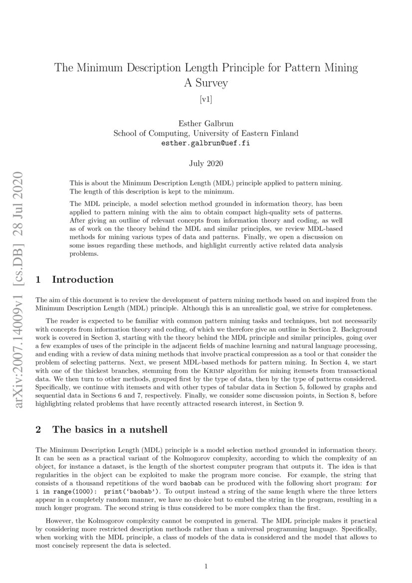 The Minimum Description Length Principle For Pattern Mining A Survey Deepai