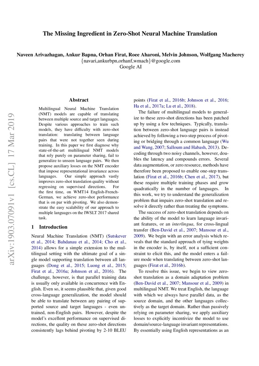 The Missing Ingredient in Zero-Shot Neural Machine Translation | DeepAI