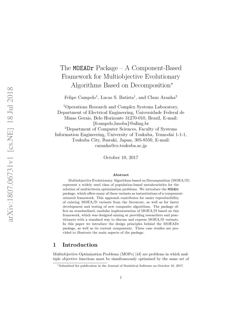 The Moeadr Package A Component Based Framework For Multiobjective