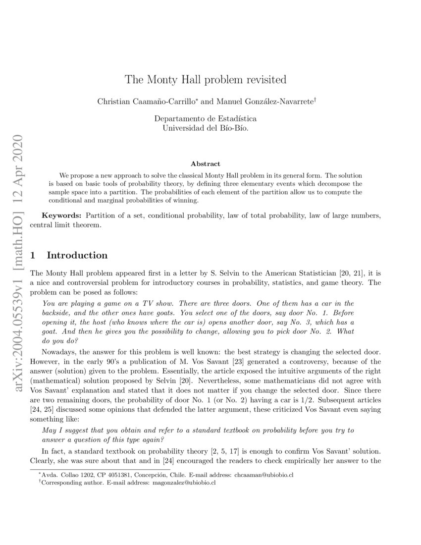 The Monty Hall problem revisited | DeepAI