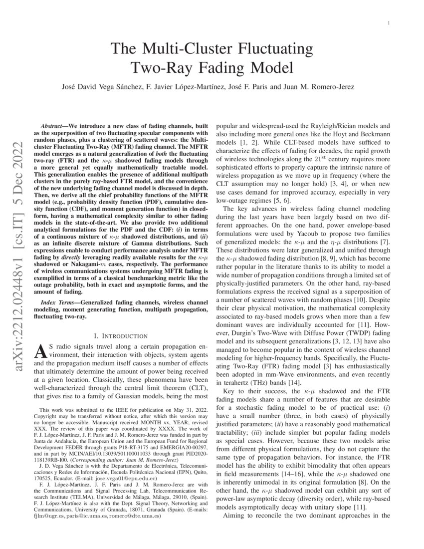 The Multi-cluster Fluctuating Two-Ray Fading Model | DeepAI