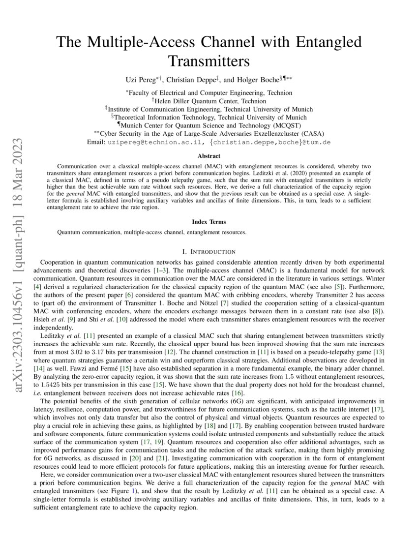 The Multiple-Access Channel with Entangled Transmitters | DeepAI