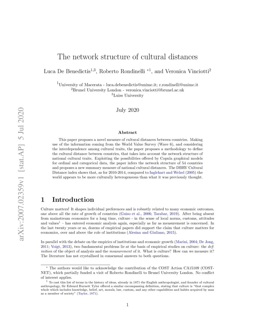 The network structure of cultural distances | DeepAI