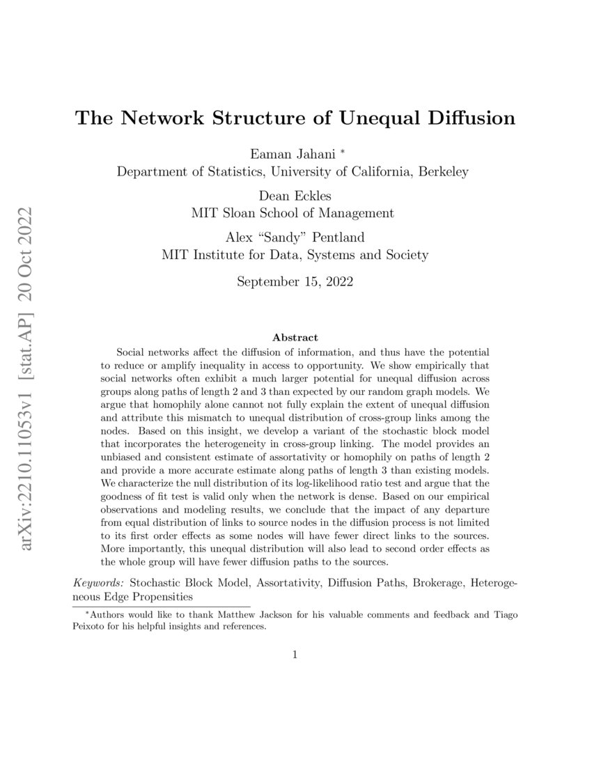 The Network Structure of Unequal Diffusion | DeepAI