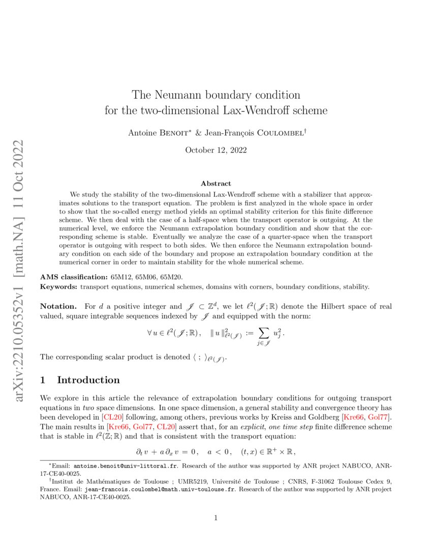 The Neumann boundary condition for the two-dimensional Lax-Wendroff scheme | DeepAI