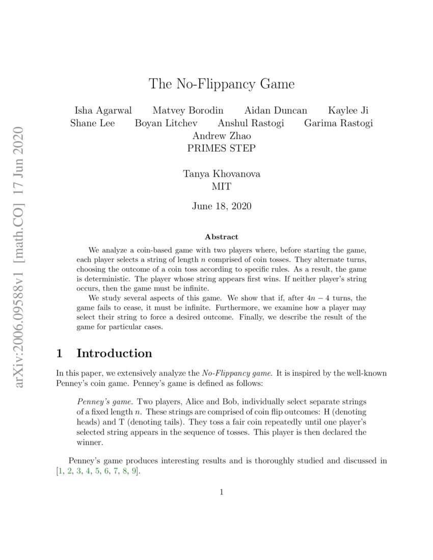 The No-Flippancy Game | DeepAI