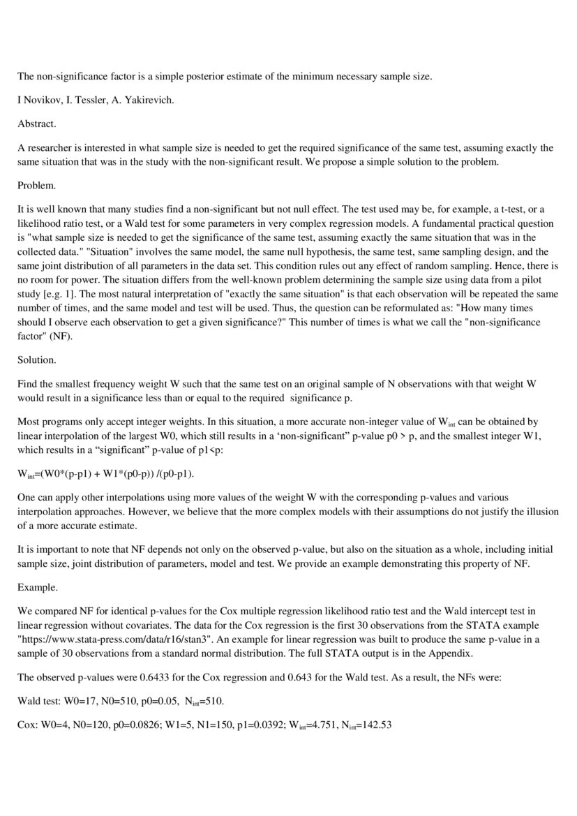 The non-significance factor is a simple posterior estimate of the ...