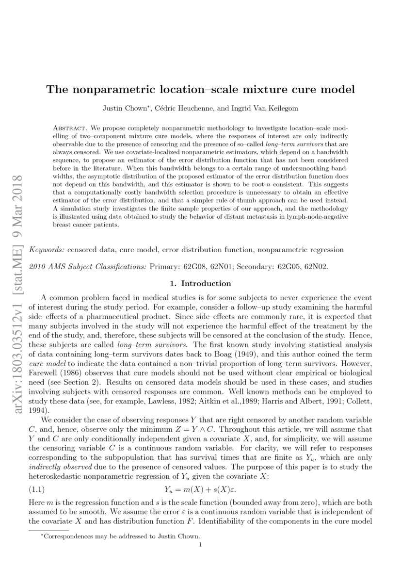 The Nonparametric Location Scale Mixture Cure Model Deepai