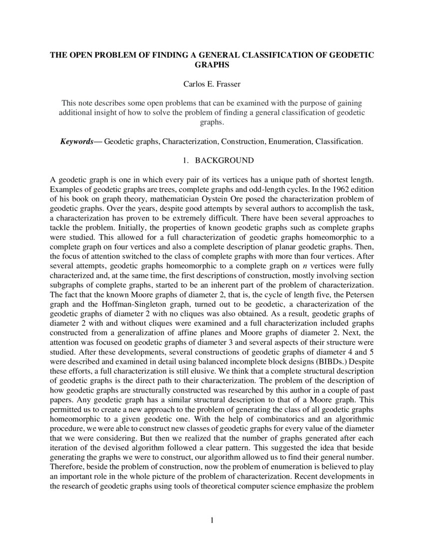 The Open Problem of Finding a General Classification of Geodetic Graphs ...