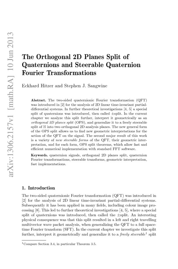 The Orthogonal 2D Planes Split of Quaternions and Steerable Quaternion ...