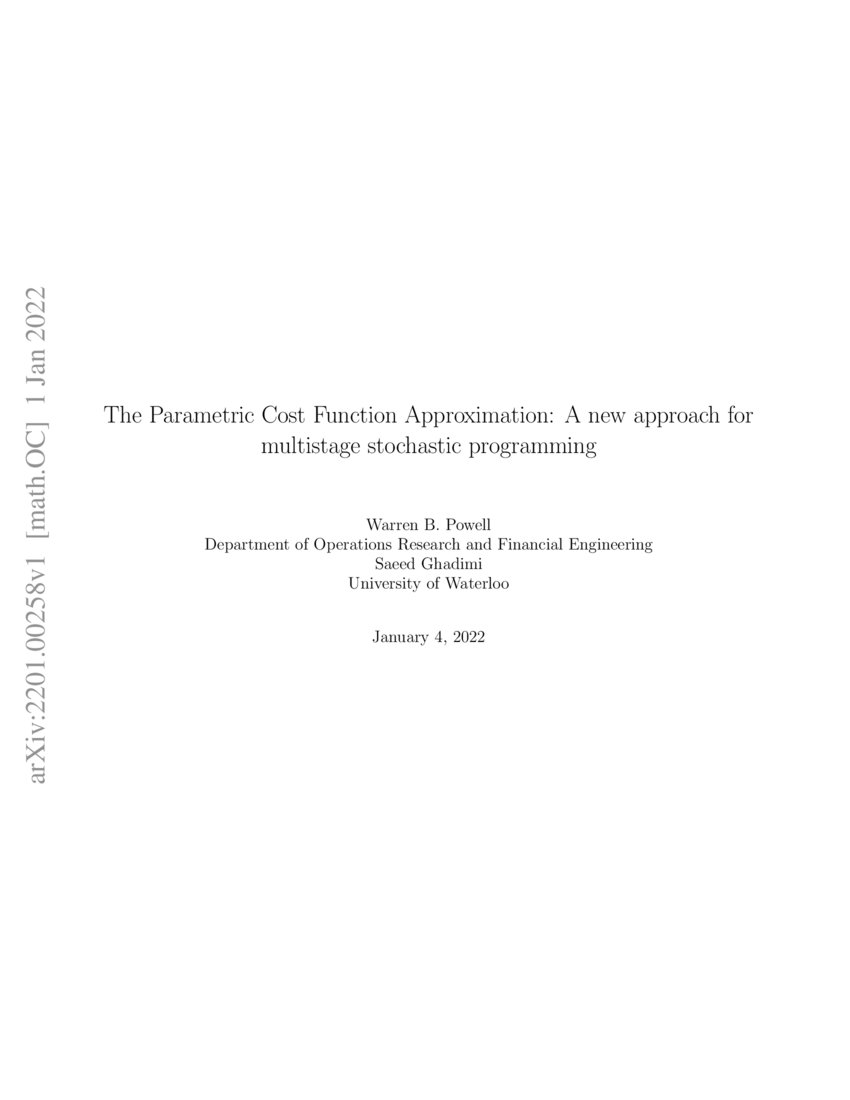 The Parametric Cost Function Approximation A New Approach For Multistage Stochastic Programming